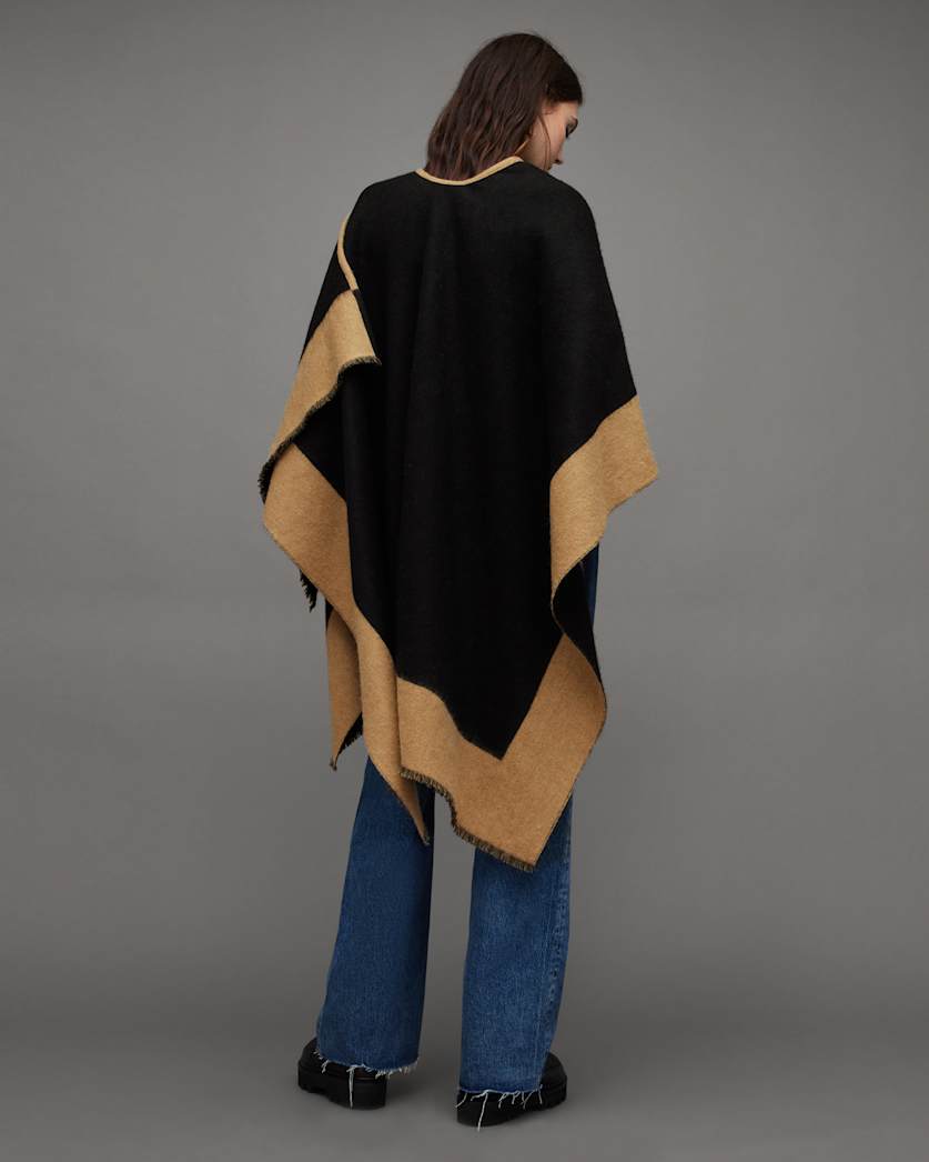 Saints Border Logo Wool Ruana Scarf CAMEL/BLACK | ALLSAINTS